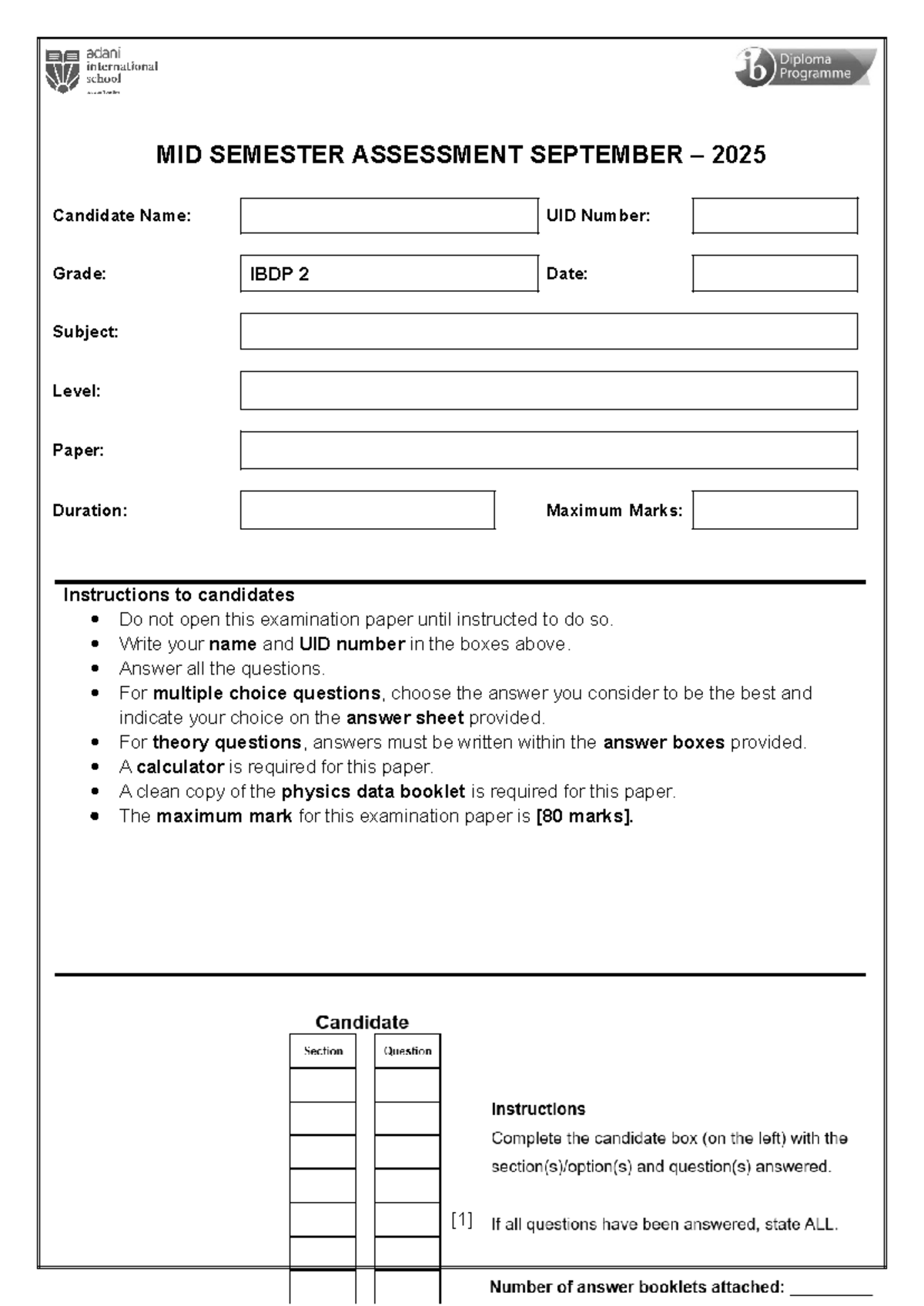 IBDP 2 Mid Semester Assessment September 2025 - Studocu