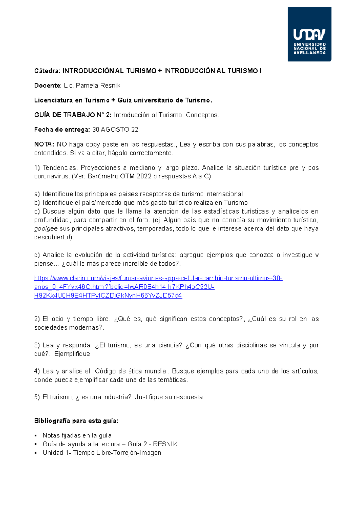 U1- Guía 2-Introducción al turismo- Conceptos y def - Cátedra ...