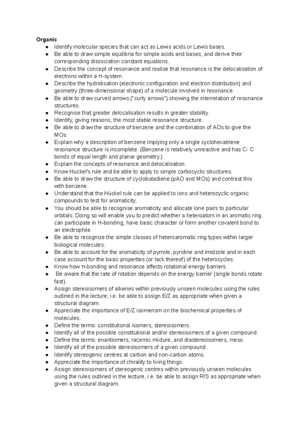 Organic Chemistry - ILOs on Lewis Acids, Bases, and Resonance - Studocu