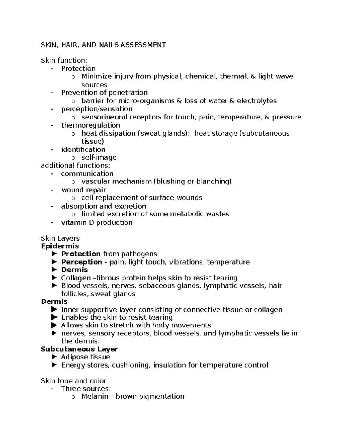 HLSC 252: Comprehensive Assessment of Skin, Hair, and Nails - Studocu