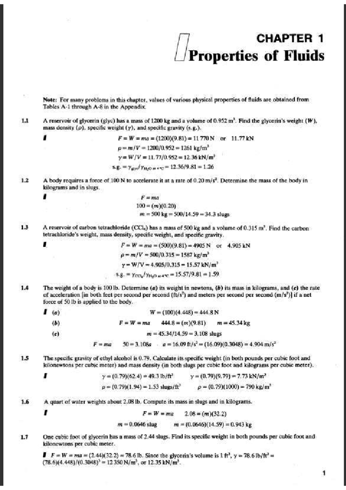 Hydraulics CE301 - Solved Problems from Chapter 1 Notes - Studocu