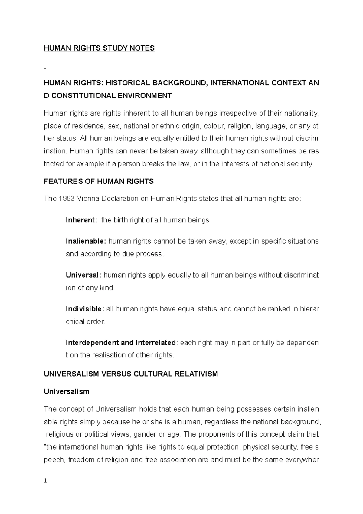 Human Rights Law Notes: Philosophic Foundations and Theories - Studocu