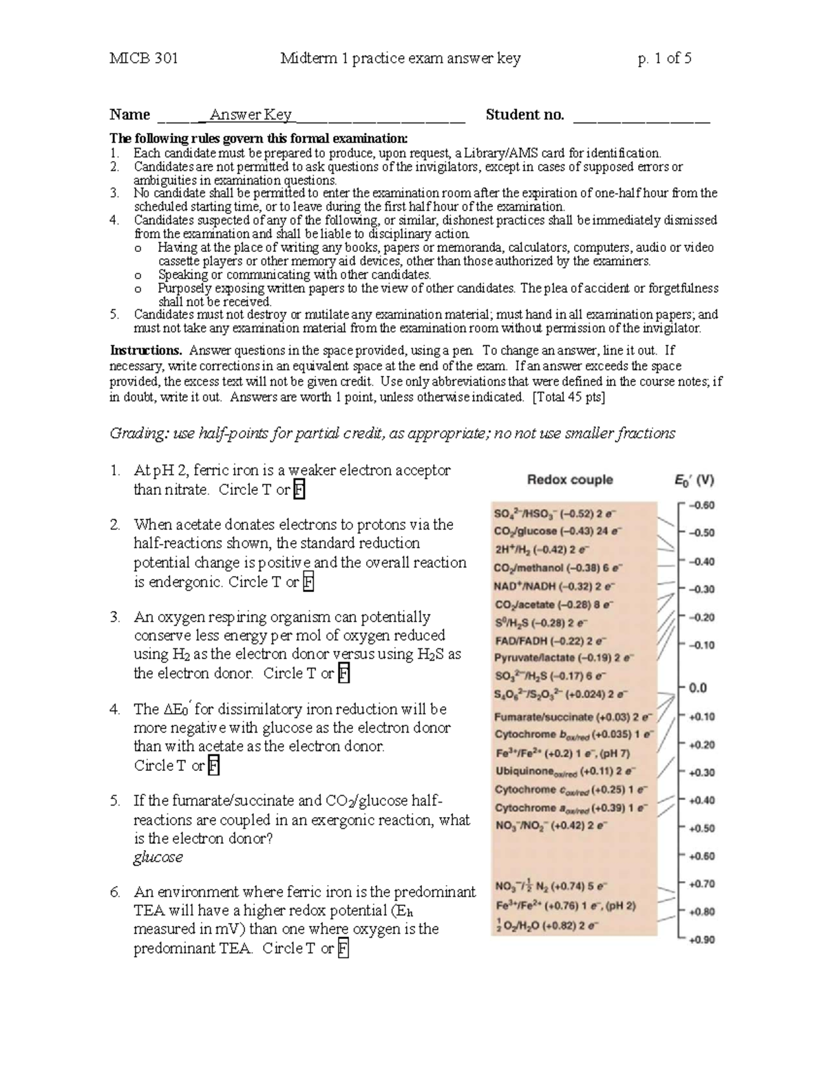MICB 301 Midterm 1 Practice Exam Answer Key - Studocu