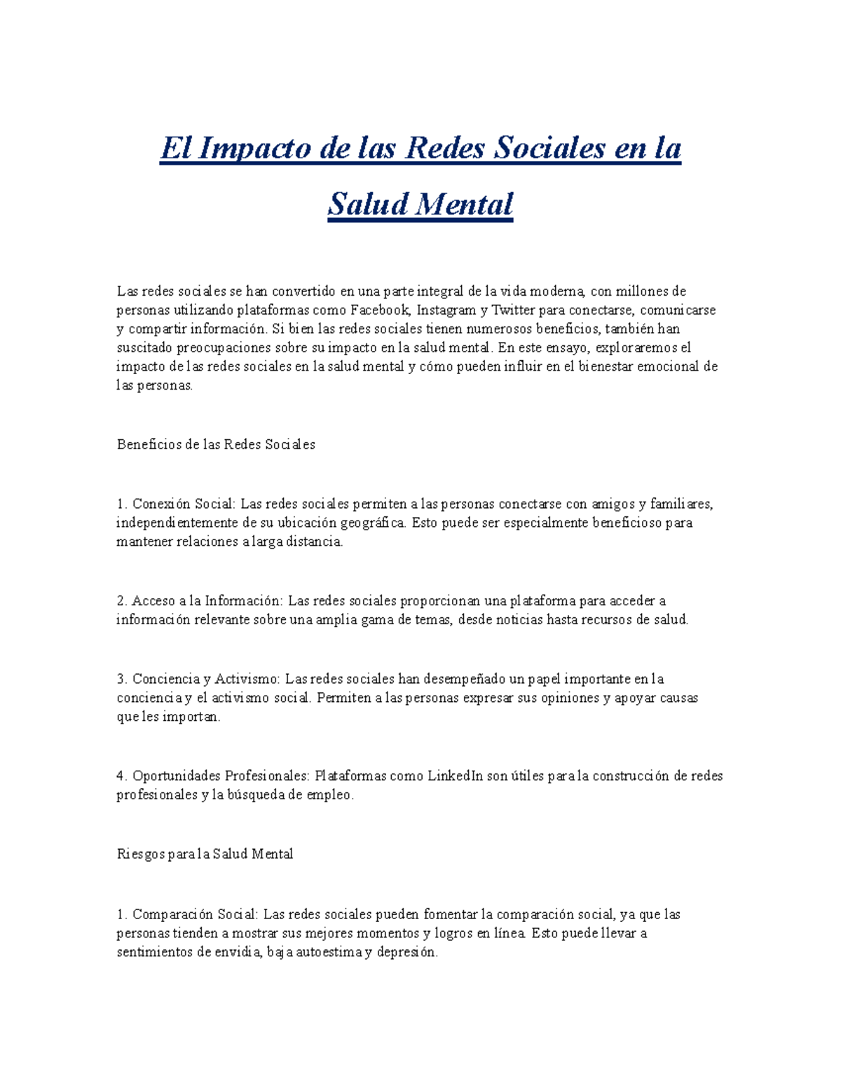 El Impacto de las Redes Sociales en la Salud Mental: Beneficios y ...