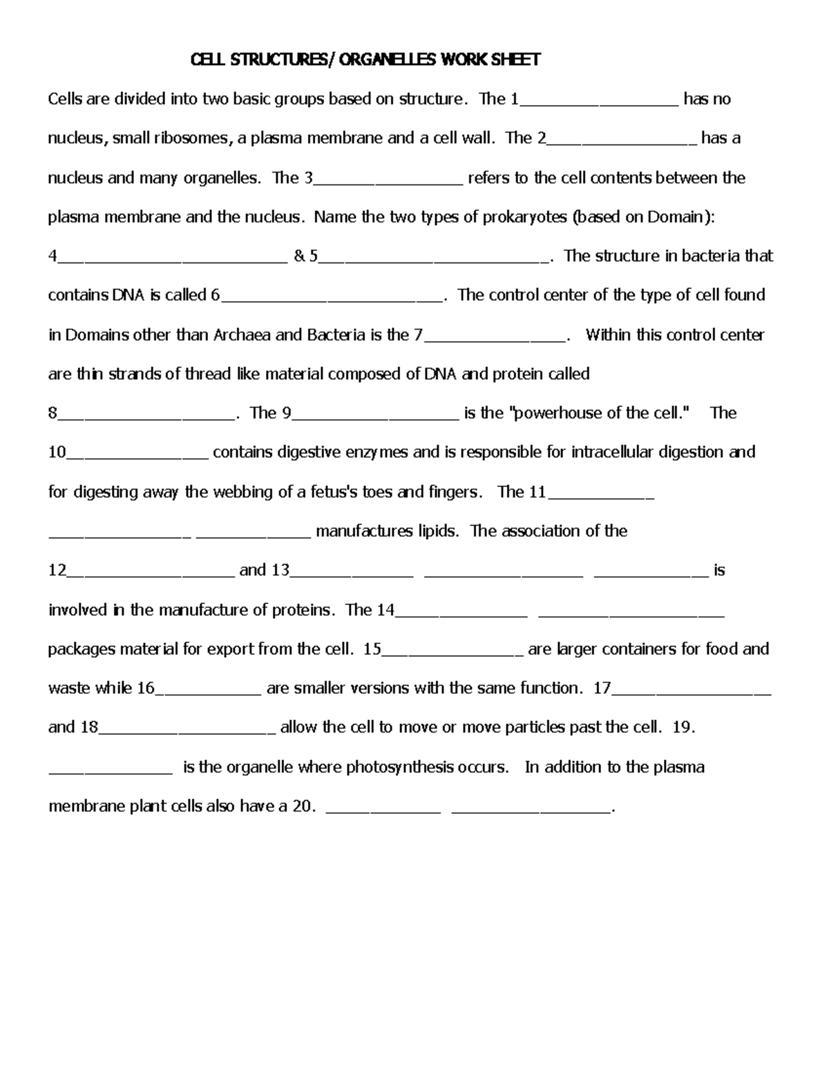 Organelle Parts and Description - CELL STRUCTURES/ ORGANELLES WORK ...