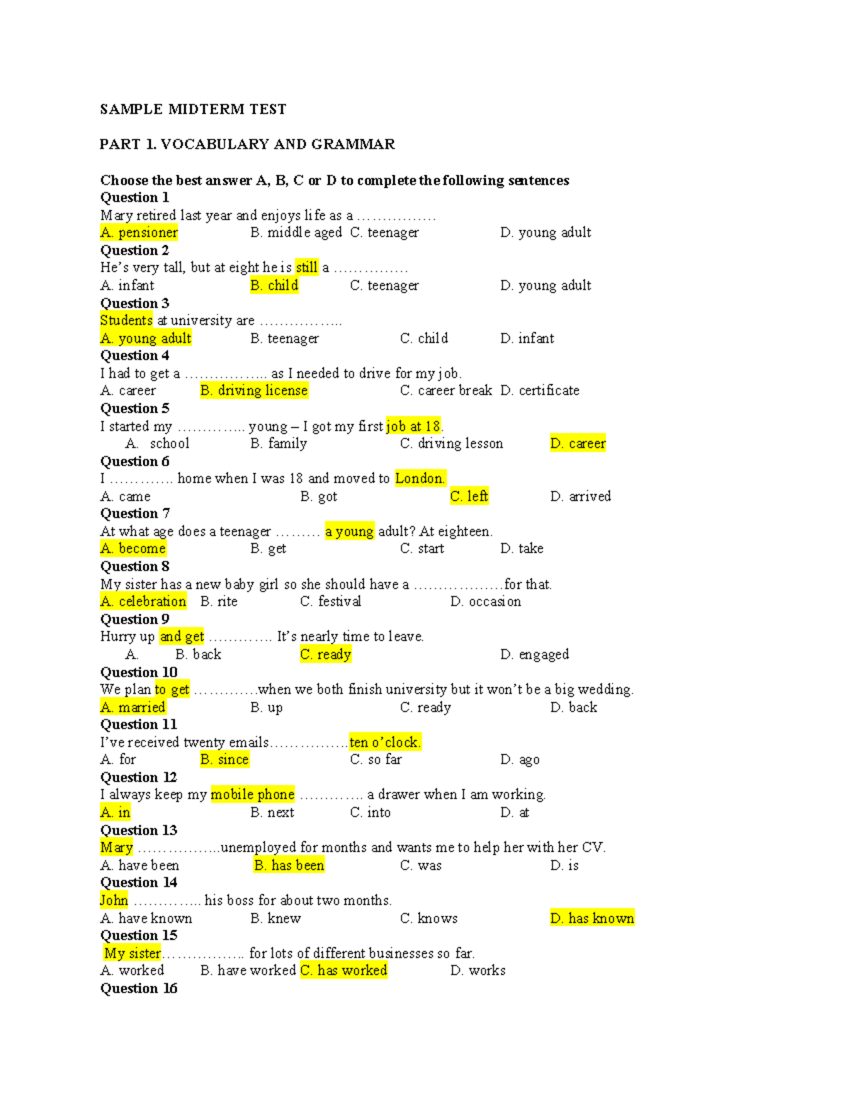 SAMPLE MIDTERM TEST 1: VOCABULARY & GRAMMAR (Tanh3) - Studocu