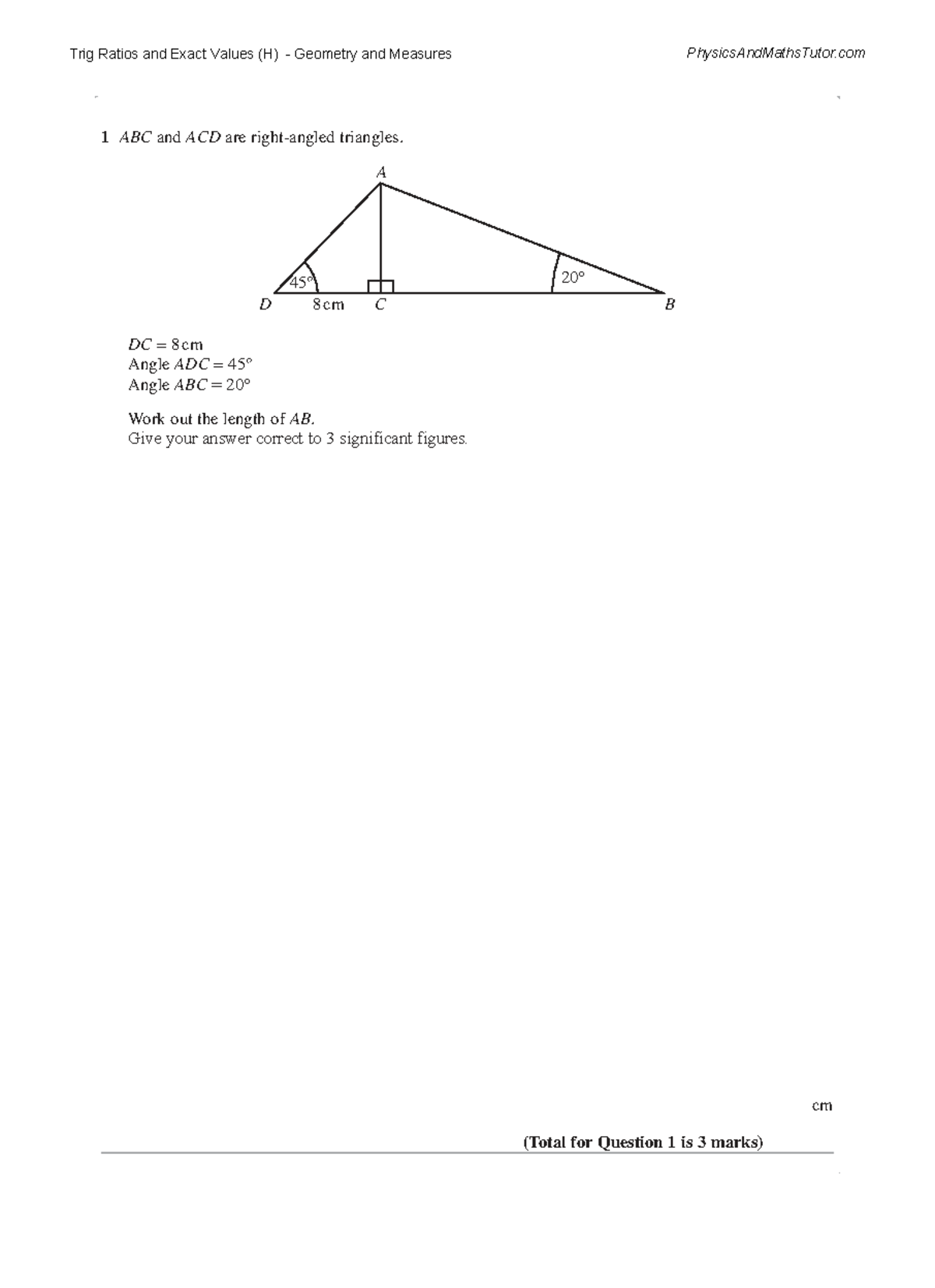 Trig Ratios and Exact Values (H) Geometry Questions and Solutions - Studocu