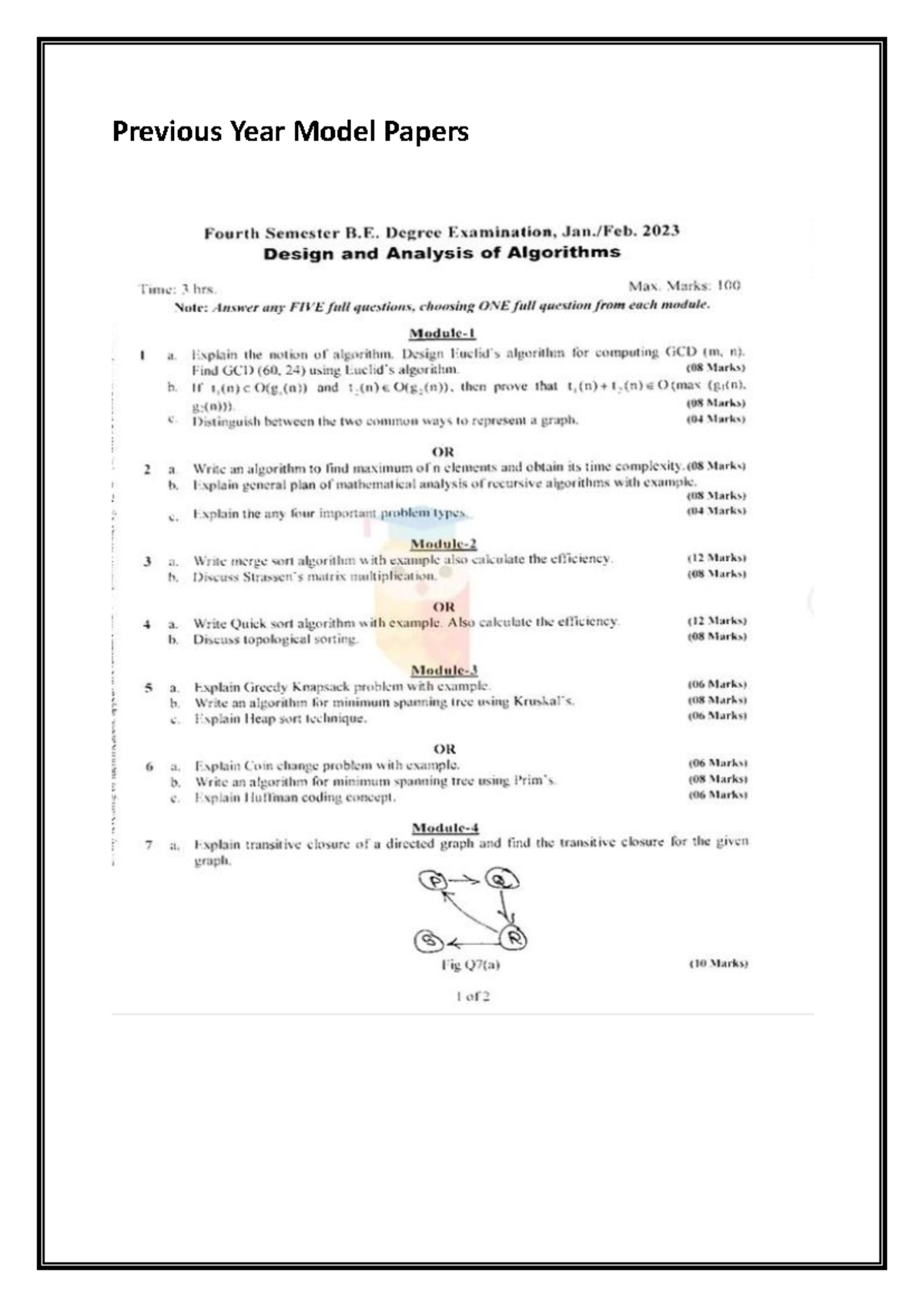 ADA - SEM IV BCS401 Prev Year Model QP's & Solutions 2023 - Studocu