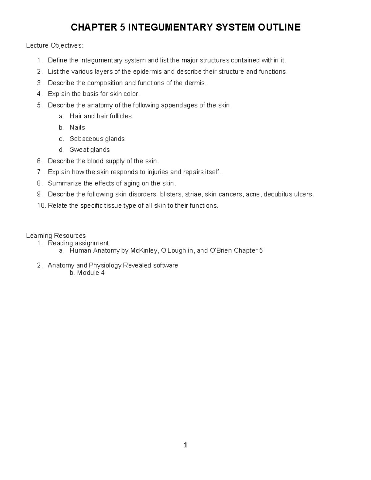 CHAPTER 5: INTEGUMENTARY SYSTEM OUTLINE - KEY CONCEPTS AND STRUCTURES ...