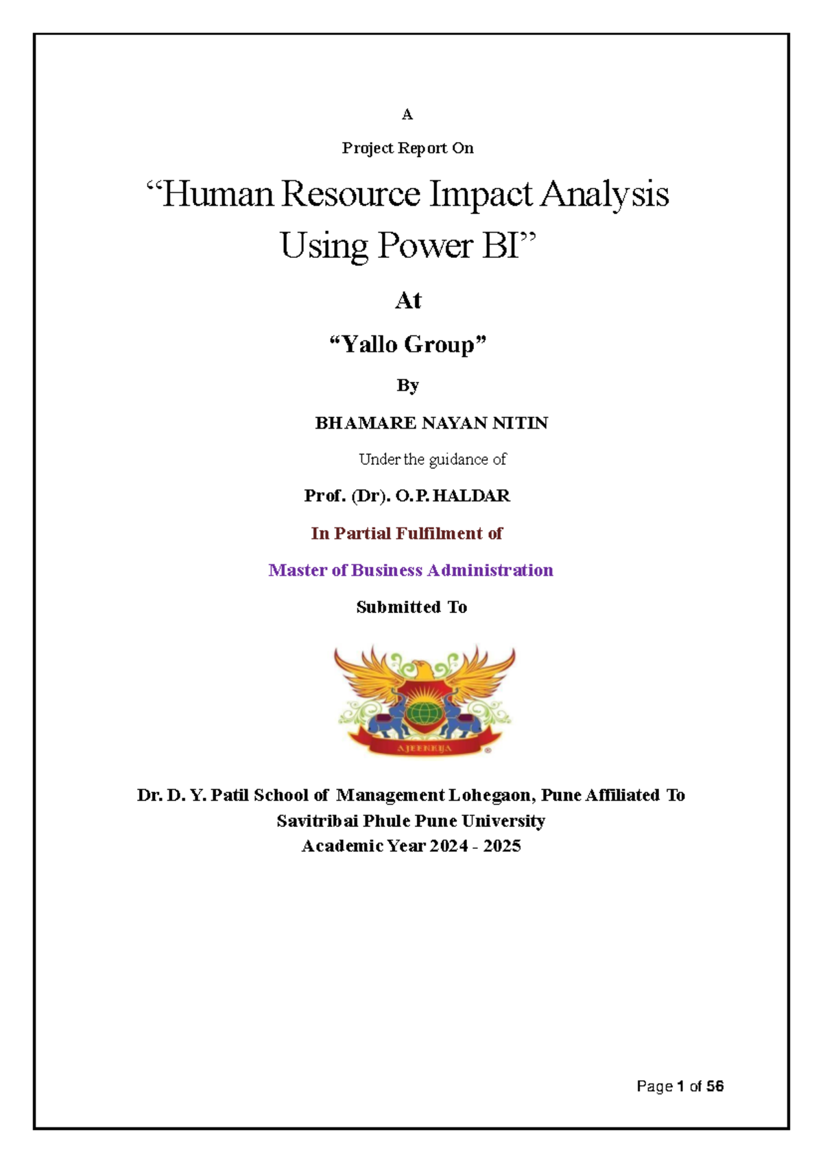 MBA Project Report: Resource Impact Analysis Using Power BI - Studocu