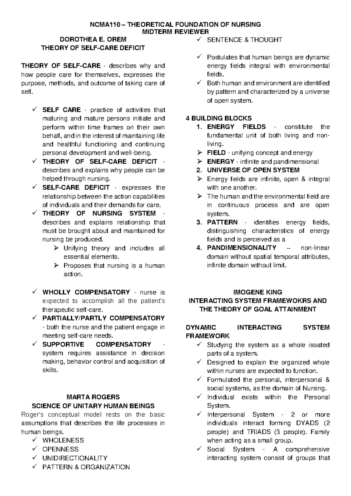 TFN - Theoretical Foundation of Nursing Prelim notes - Definition of ...