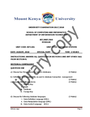BIT 3206 ICT Project Management Past Exam Papers Compilation - Studocu