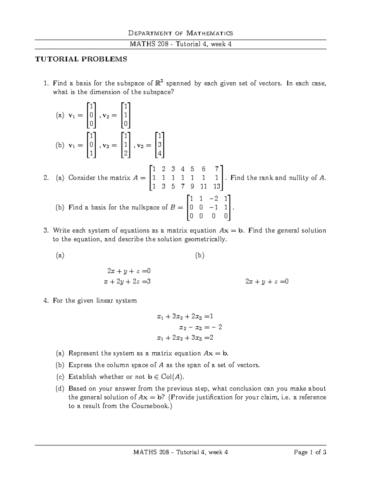 208 tut 4-1 - practice - Department of Mathematics MATHS 208 - Tutorial ...