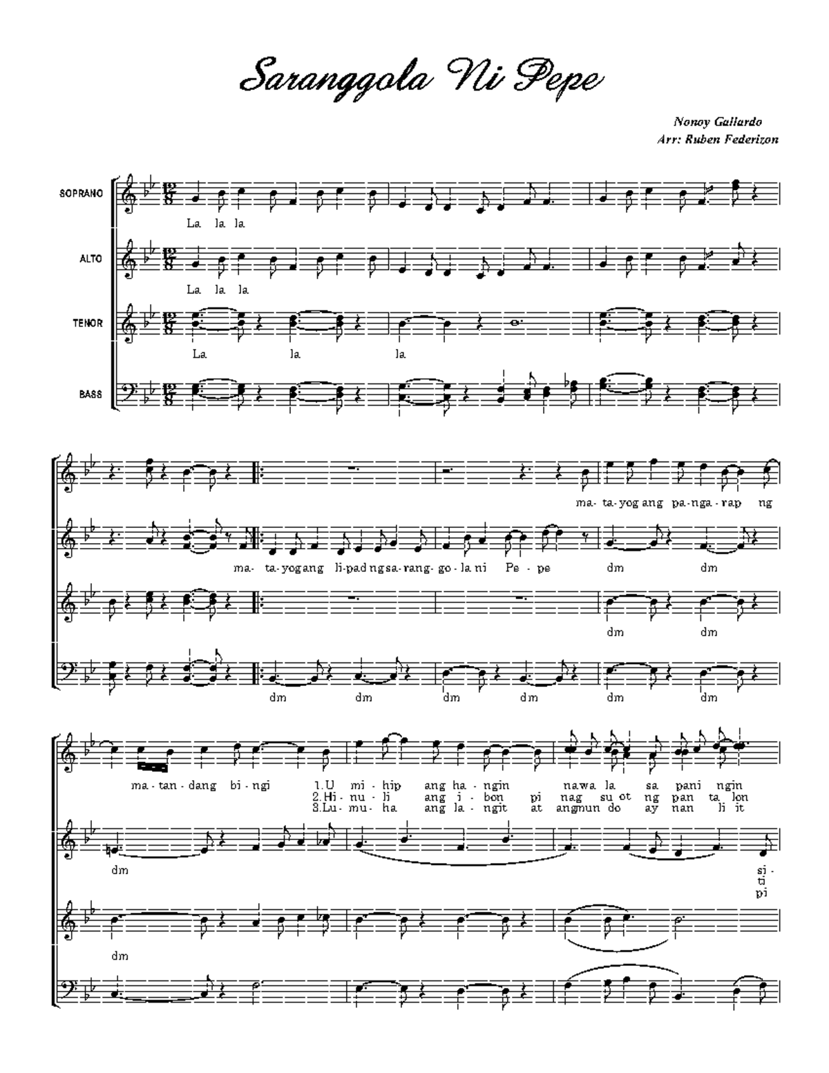 Choir Piece: Saranggola Ni Pepe - SOPRANO, ALTO, TENOR, BASS - Studocu
