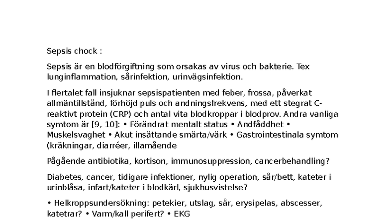 Sepsis chock - sam - Sepsis chock : Sepsis är en blodförgiftning som ...