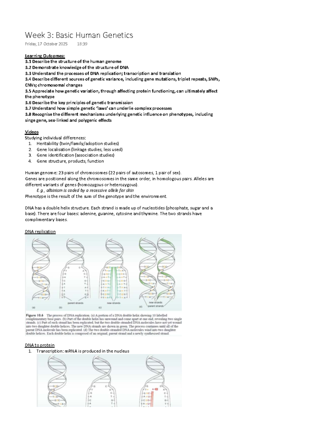 Week 3: Basic Human Genetics Lecture Notes - Studocu