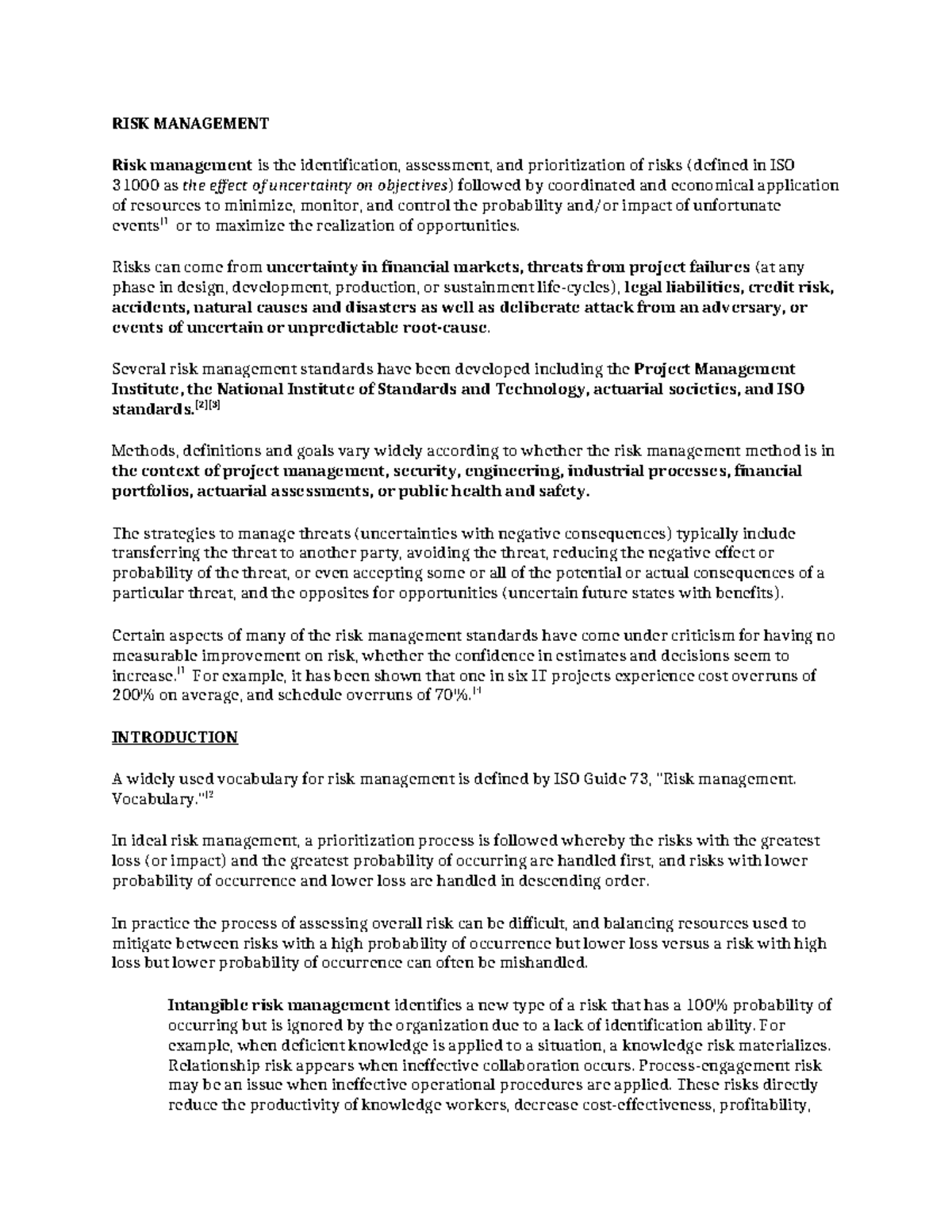 RISK Management - Class Notes Overview and Key Principles - Studocu