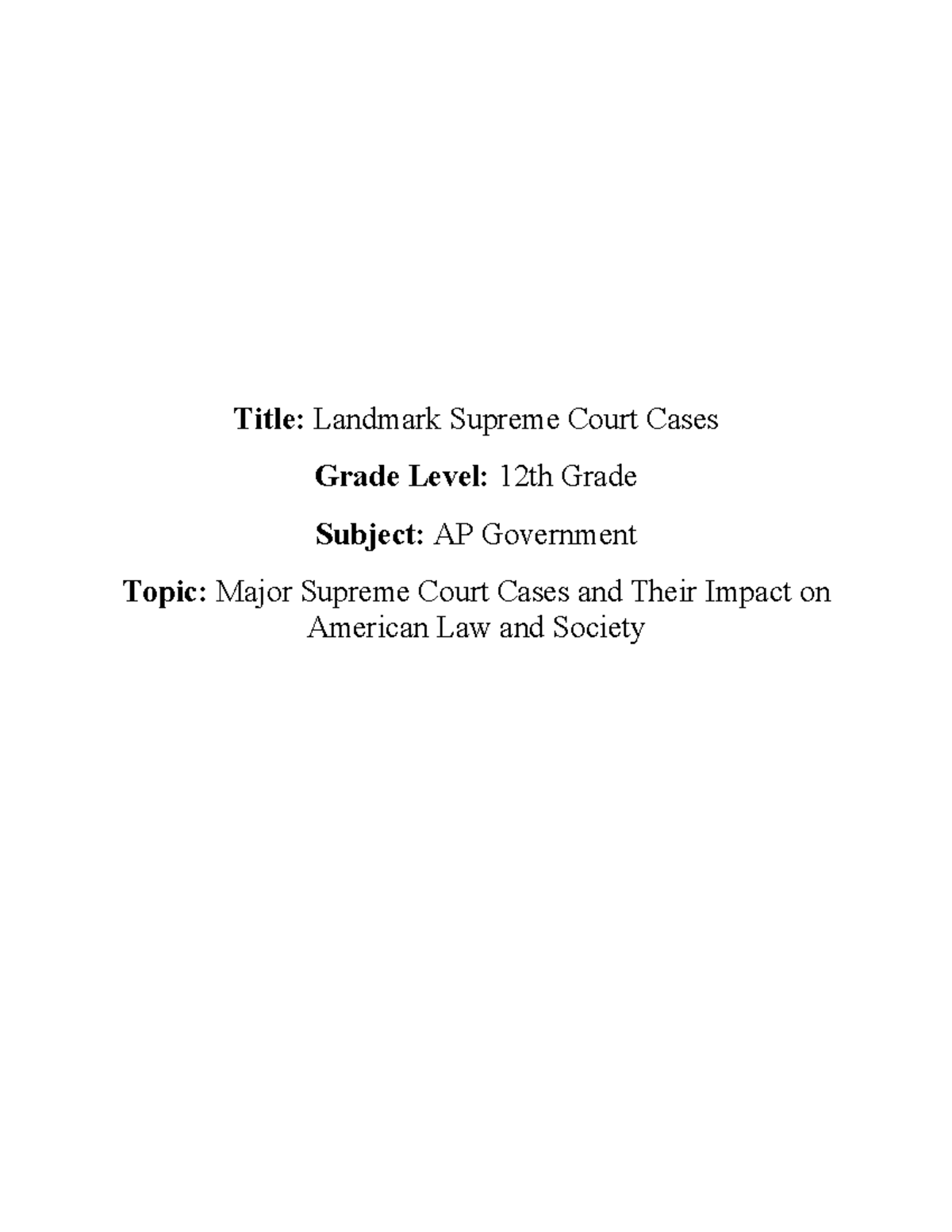 AP Government Lesson Plan: Landmark Supreme Court Cases Overview - Studocu