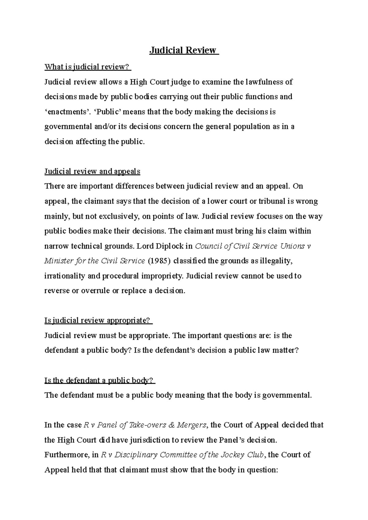 Judicial Review - revision notes - Judicial Review What is judicial ...