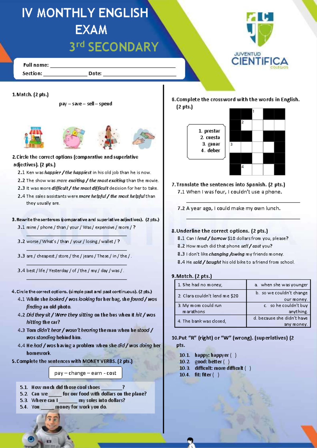 4TO EXAMEN MENSUAL - INGLÉS - 3RO SEC - Profe Talaverano - Studocu