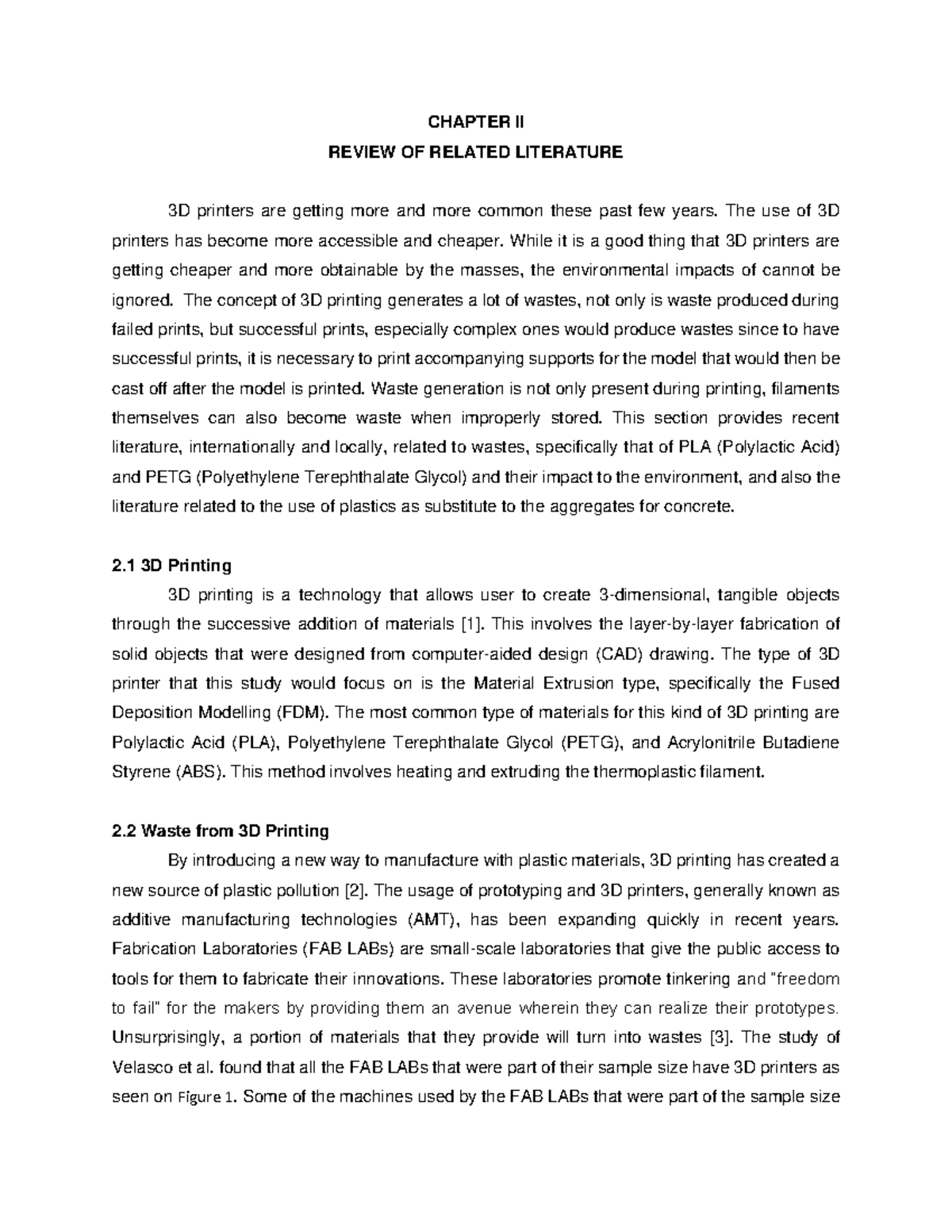 Chapter II - RRL: Environmental Impact of 3D Printing Waste - Studocu