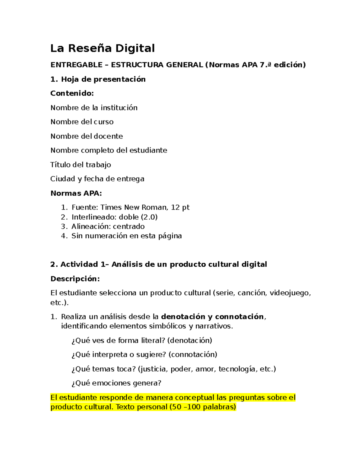 La Reseña Digital: Estructura y Análisis Cultural (Normas APA 7) - Studocu