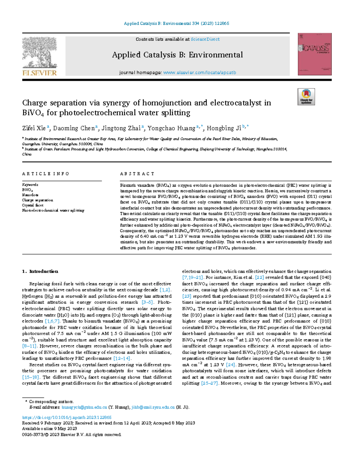 Charge Separation in BiVO4 for PEC Water Splitting: Synergy of ...