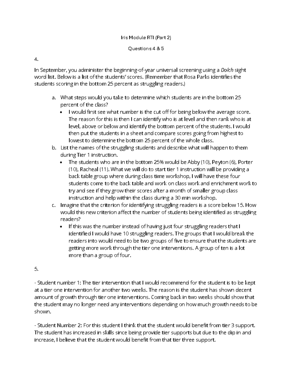 Iris Module RTI - Assessment Questions 4 & 5 Analysis and Responses ...