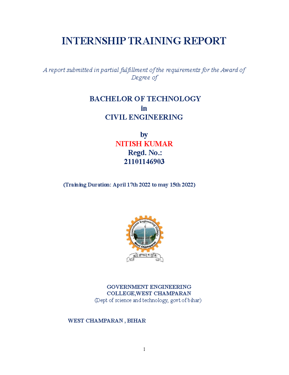 BTech Internship Report - Civil Engineering (April-May 2022) - Studocu