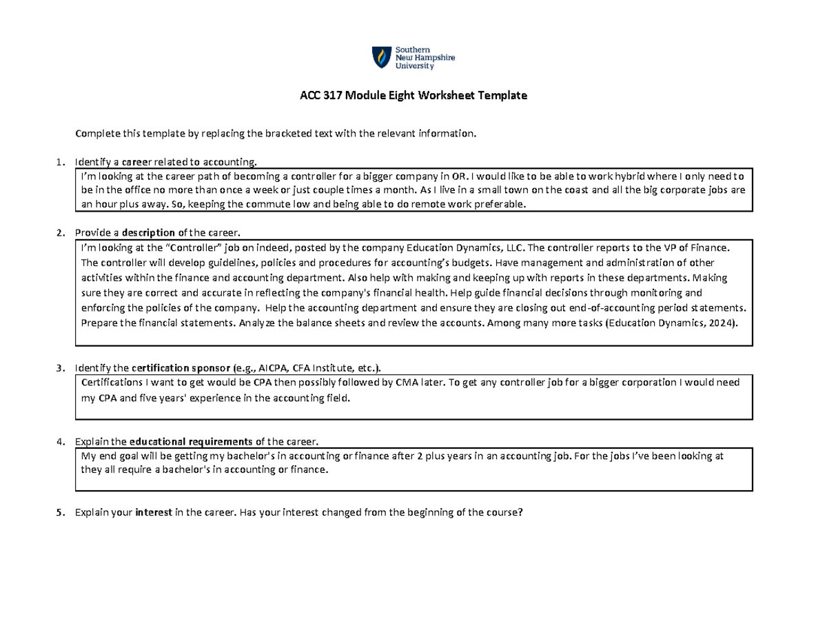 ACC 317 Module Eight Worksheet Template - ACC 317 Module Eight ...