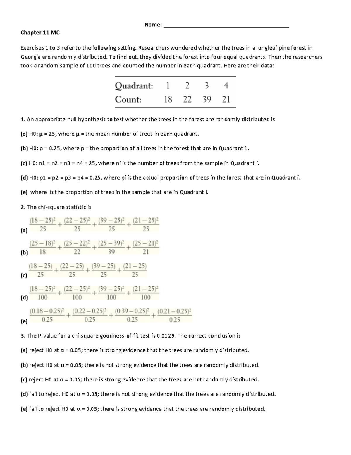 AP Stats CH.11 MC Practice Questions & Null Hypothesis Exercises - Studocu