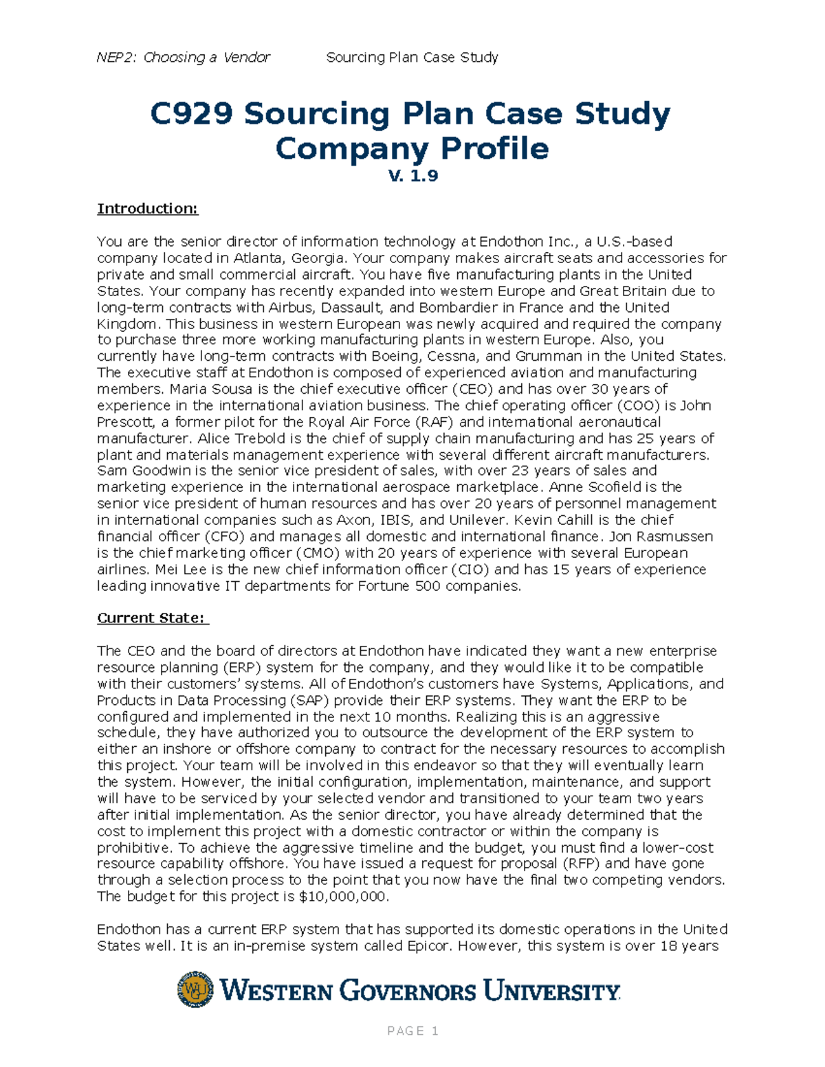NEP2 Task1Attach Sourcing Plan Case Study - NEP2: Choosing a Vendor Sourcing Plan Case Study ...
