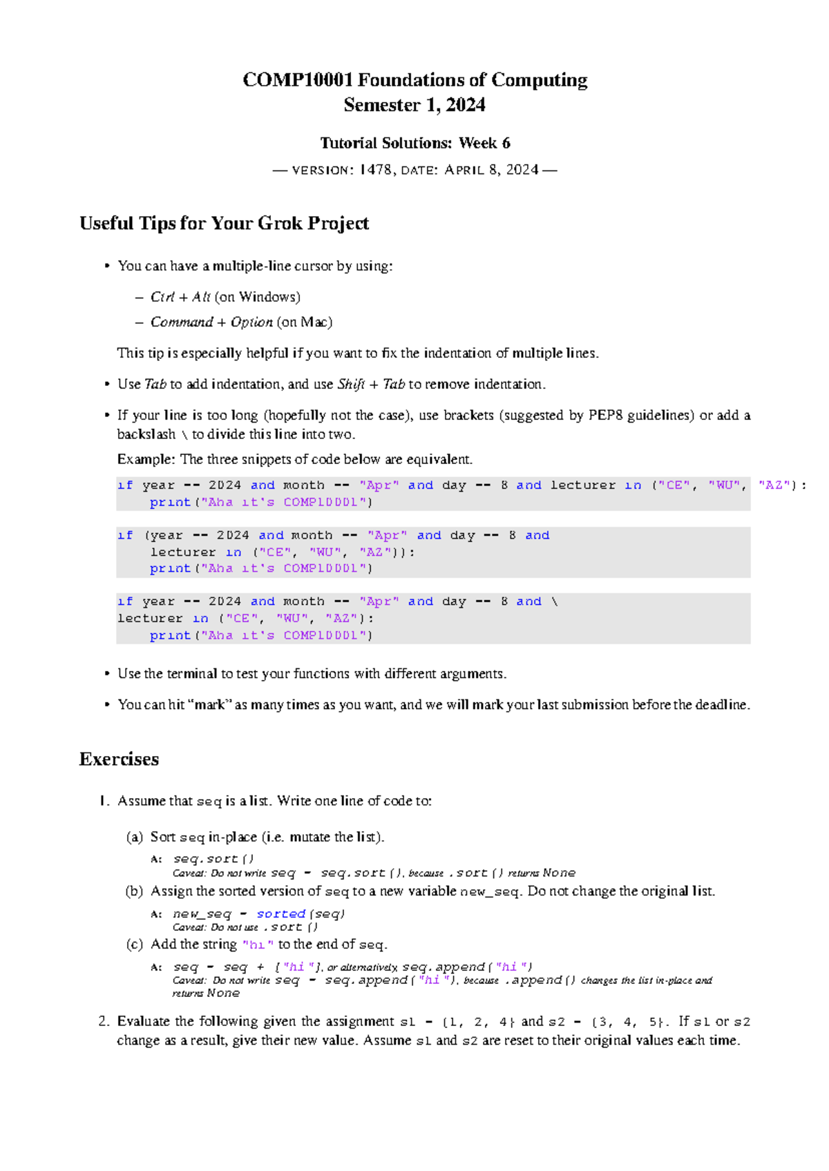 Tutesheet week6 solutions 2 - COMP10001 Foundations of Computing ...