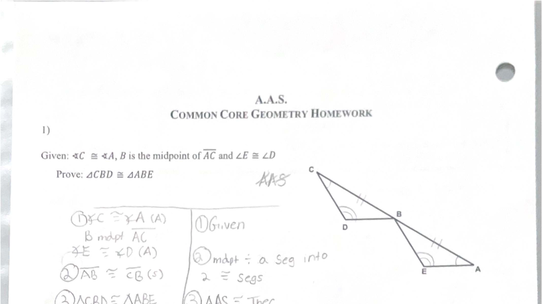 A.A.S. COMMON CORE GEOMETRY HOMEWORK: TRIANGLE PROOFS & CONSTRUCTIONS ...