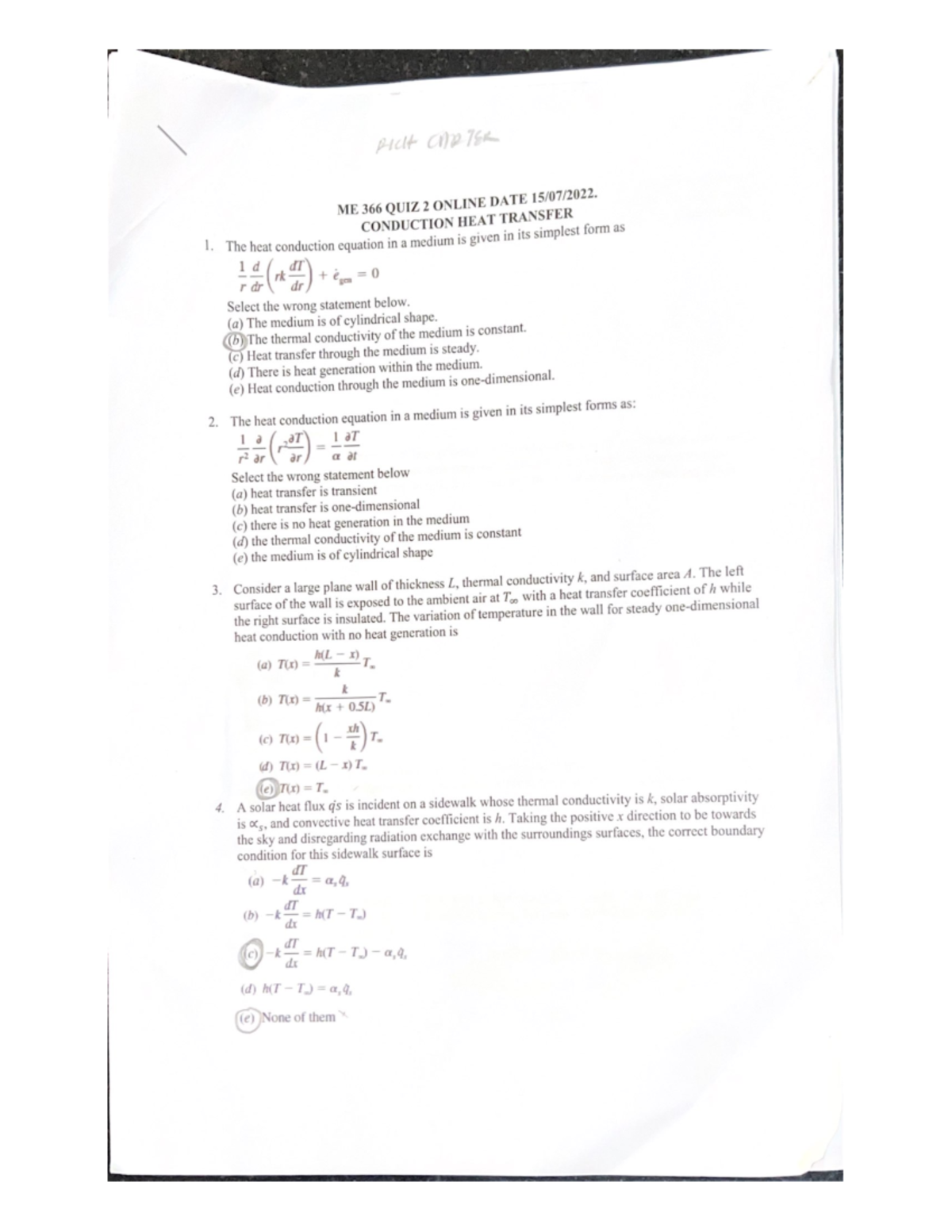 ME 366 QUIZ 2 Online - Conduction Heat Transfer Concepts - Studocu