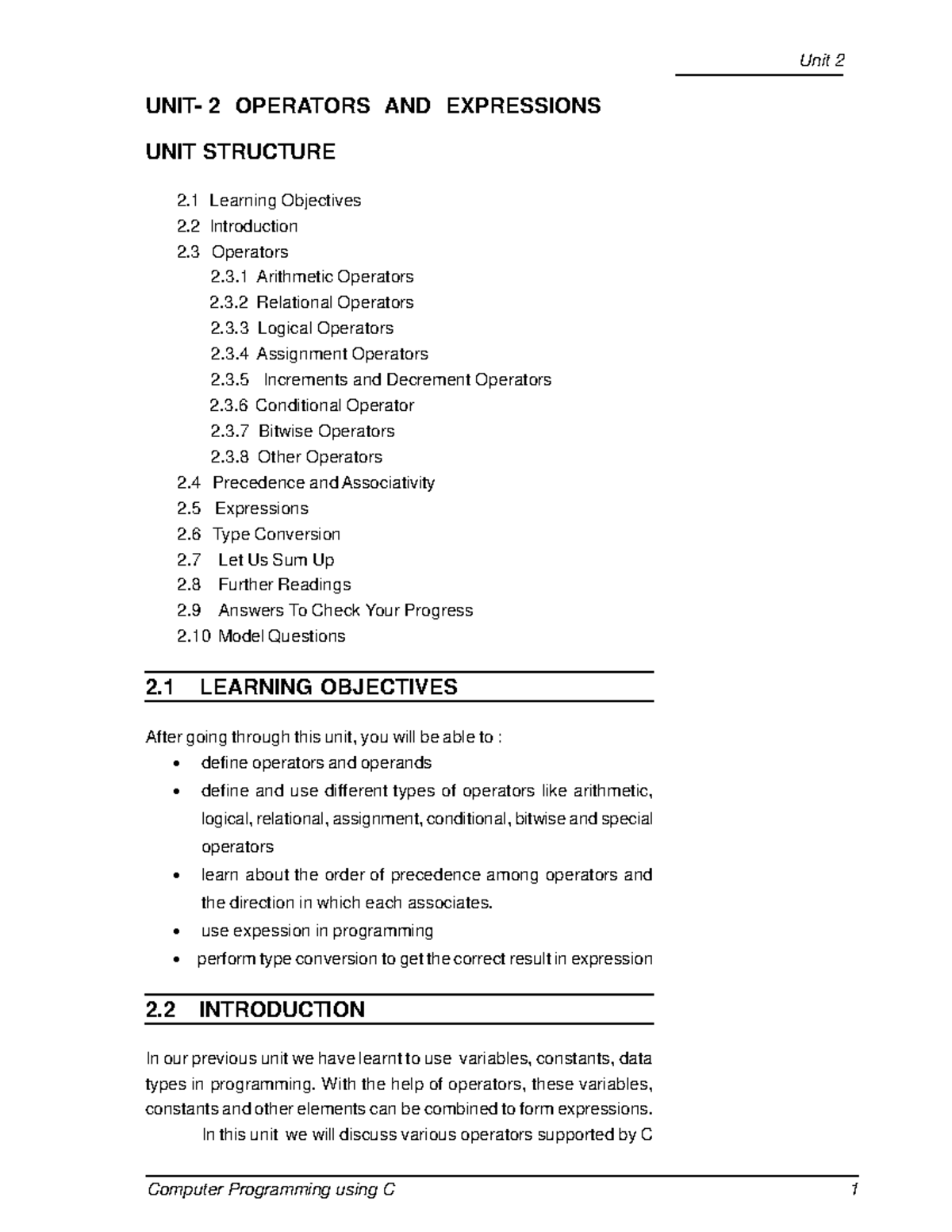 Mod-2-c - Notes - UNIT- 2 OPERATORS AND EXPRESSIONS UNIT STRUCTURE 2 ...