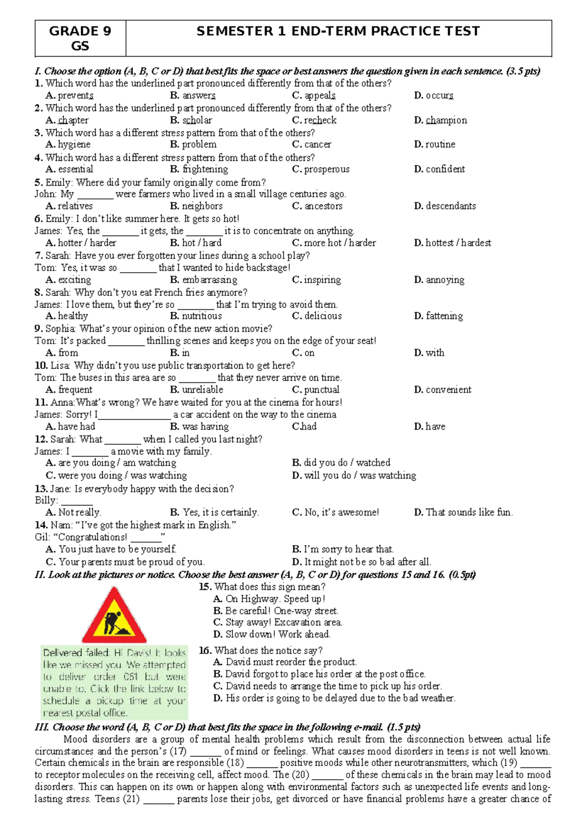 GS9 HK1 - SEMESTER 1 PRACTICE TEST I - Studocu