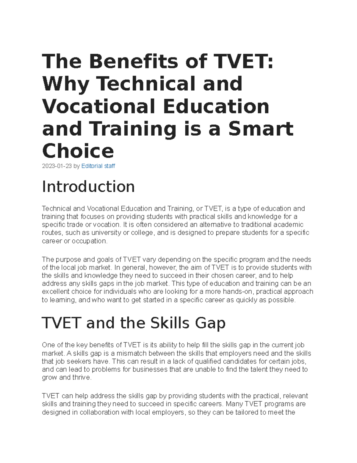 The Benefits of TVET Why Technical and Vocational Education and ...