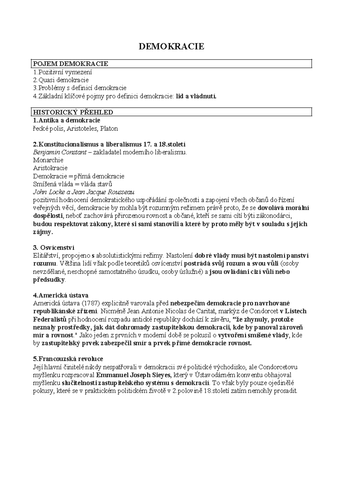 Demokratický systém: Pojem a historický přehled (DOK 101) - Studocu