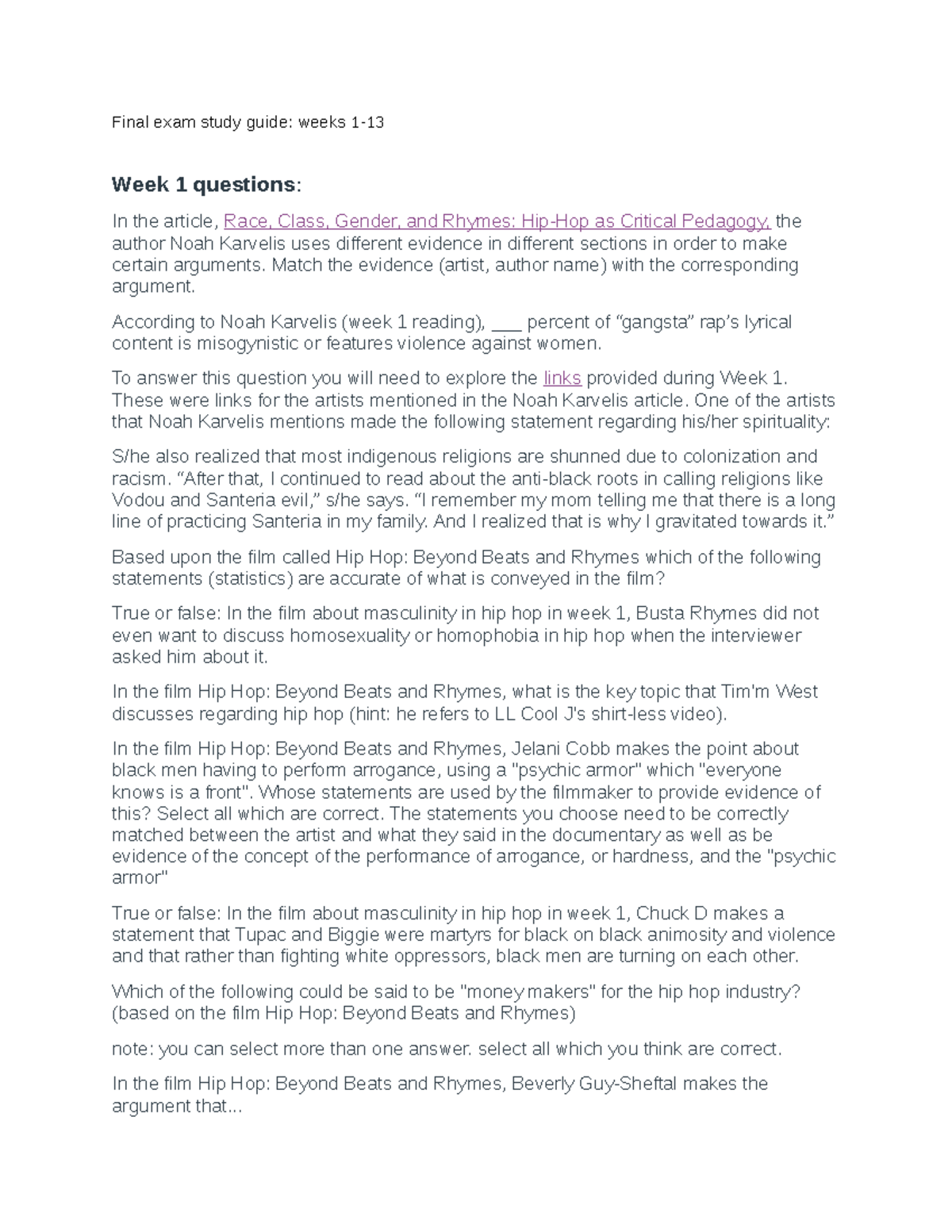 Final Exam Study Guide: Key Concepts from Weeks 1 to 13 - Studocu