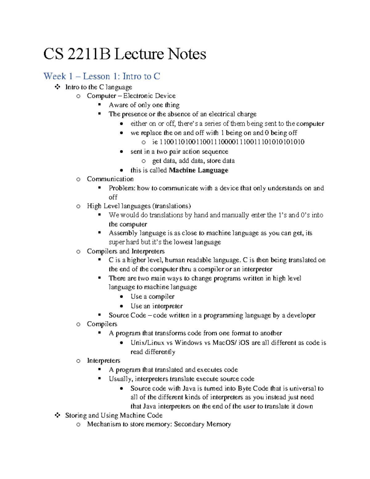 CS 2211 Lecture Notes - CS 2211B Lecture Notes Week 1 – Lesson 1: Intro ...