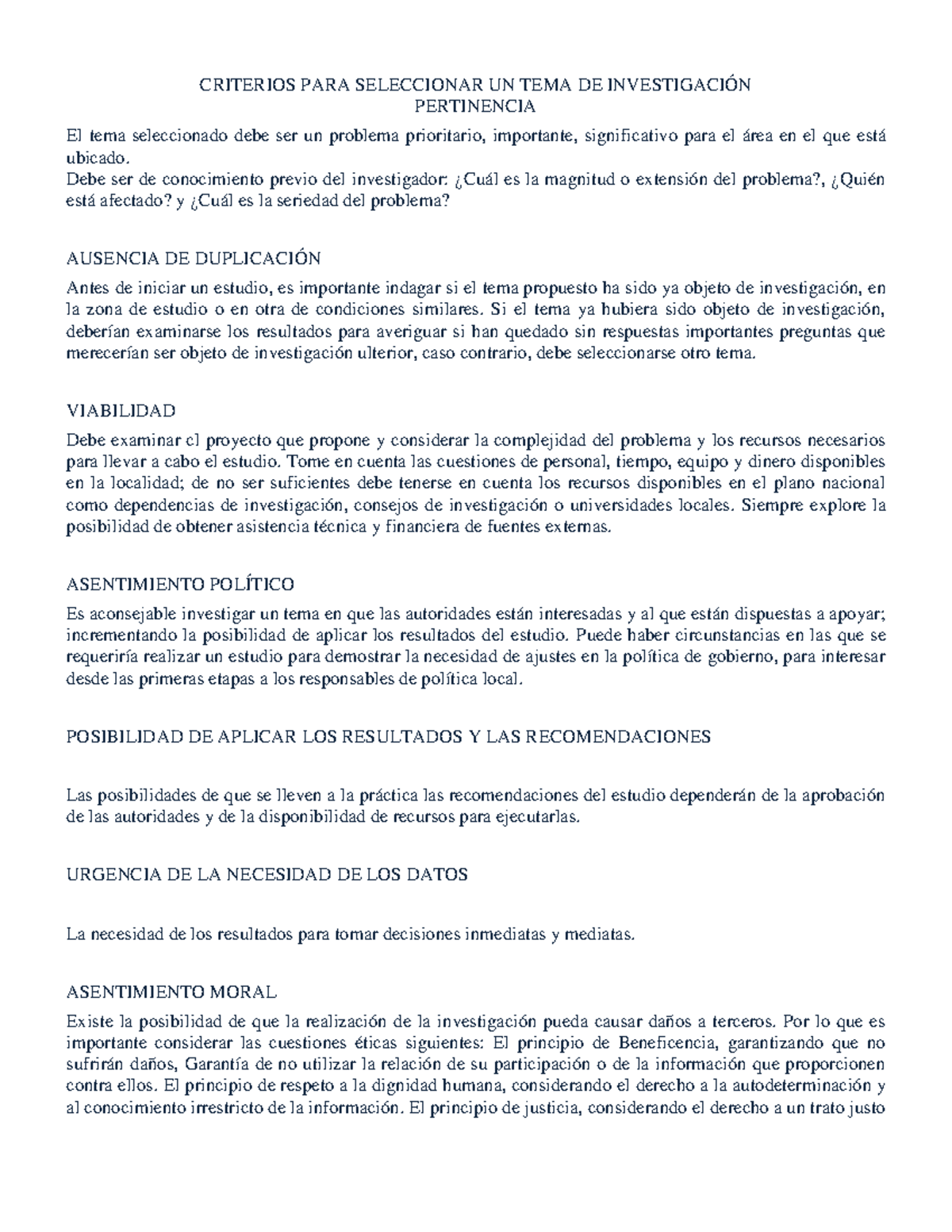 Criterios para Seleccionar un Tema de Investigación Relevante - Studocu