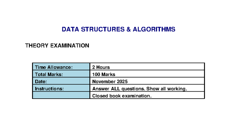 DATA STRUCTURES & ALGORITHMS THEORY EXAM (DSA 101) - Nov 2025 - Studocu