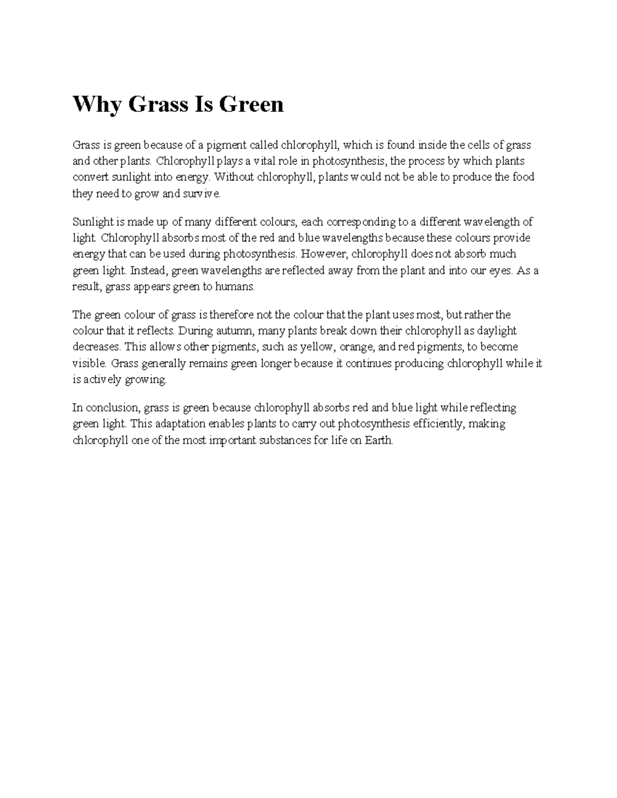 Why Grass Appears Green: The Role of Chlorophyll in Photosynthesis ...