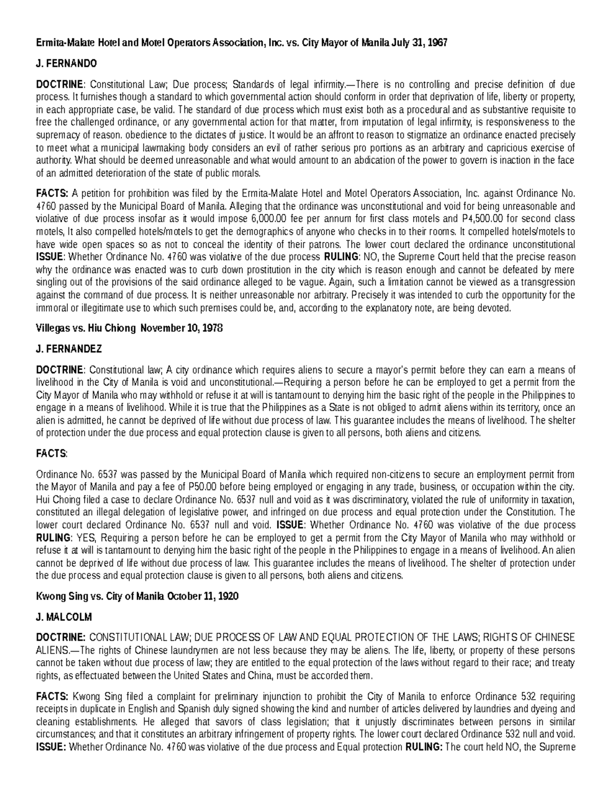 Constitutional Law Cases: Due Process and Equal Protection Analysis ...