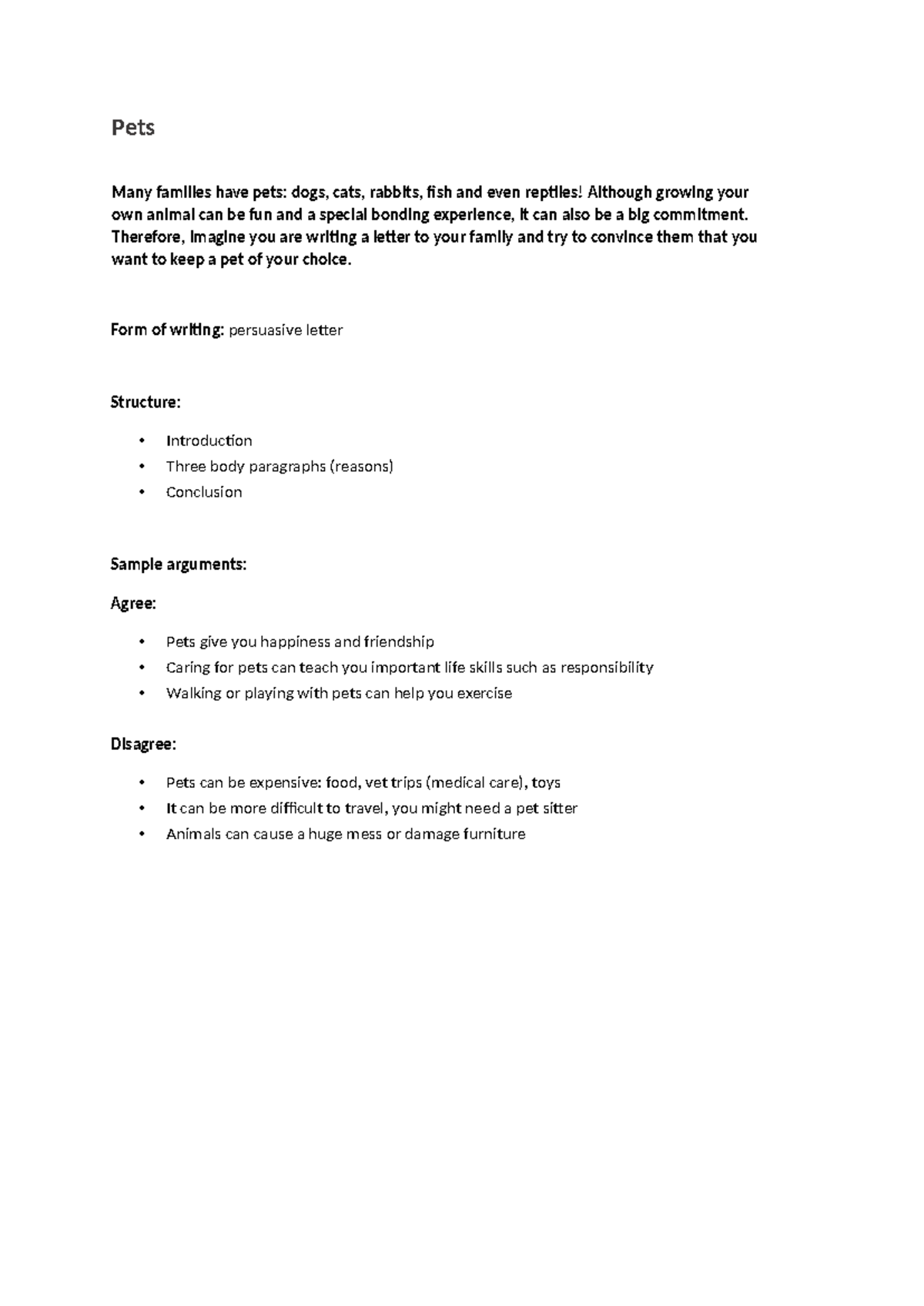Persuasive Letter on Keeping a Pet: Writing Guide - Studocu