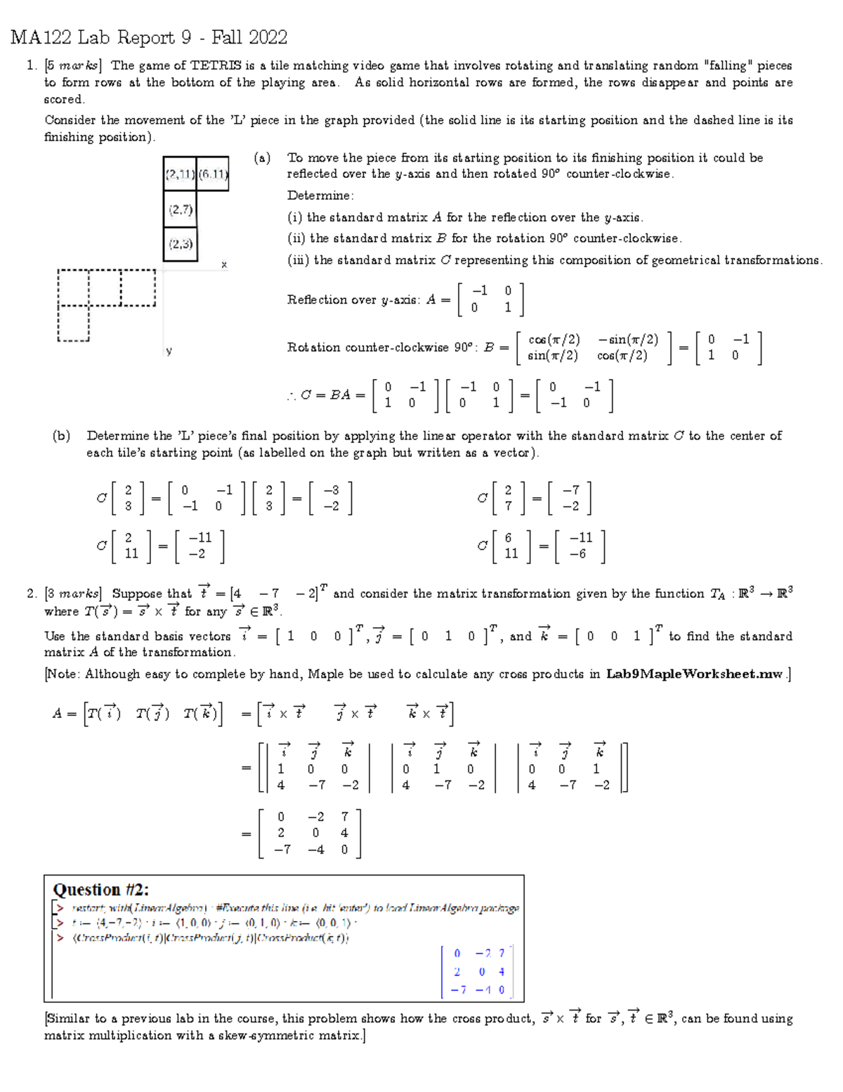 MA122 Lab 9 - TETRIS Transformations and Magic Squares Analysis - Studocu