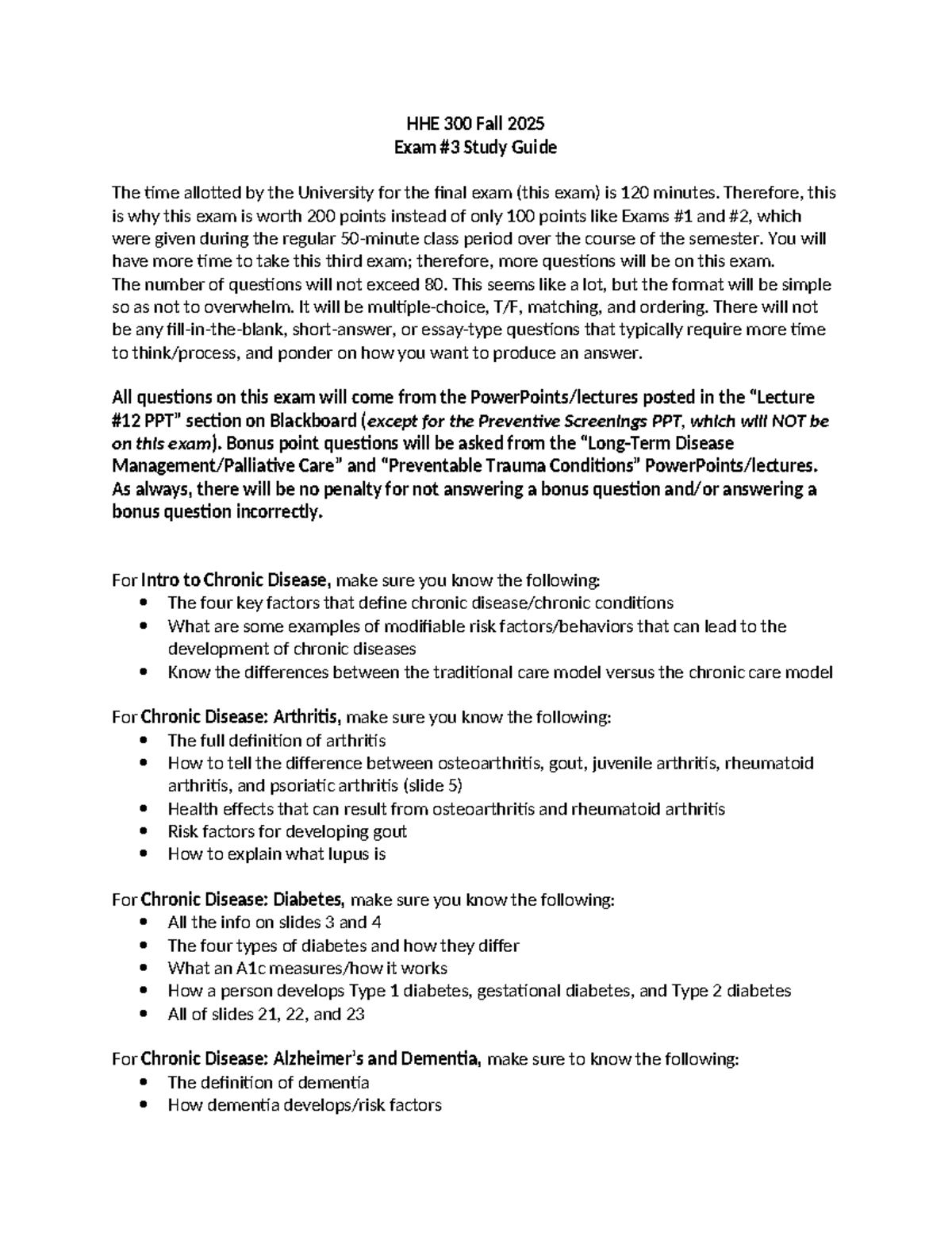 HHE 300 Fall 2025 Final Exam Study Guide - Studocu