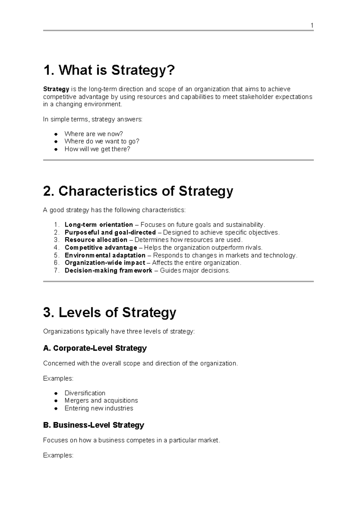 SM 101: Comprehensive Notes on Strategy and Strategic Management - Studocu