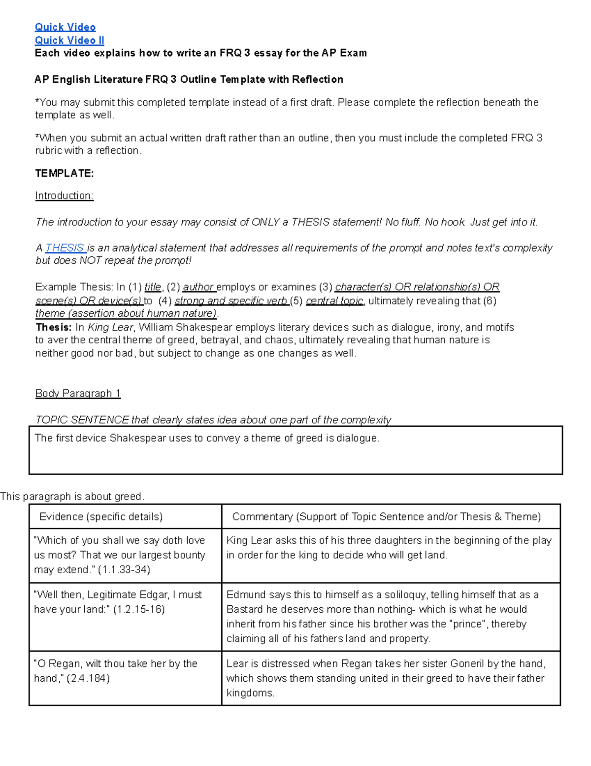 AP Eng. Lit. FRQ 3 Essay Draft - Unit 7 Writing Guide - Studocu